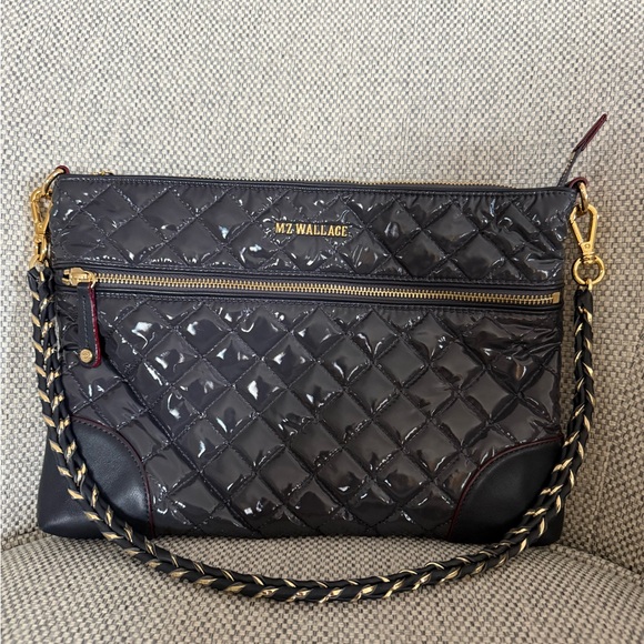 MZ Wallace | Bags | Mz Wallace Gray Lacquer Metro Quilted Crossbody Bag ...